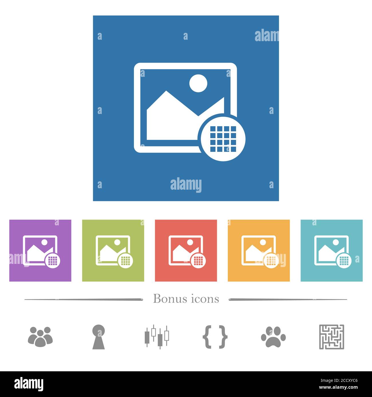 Image color palette flat white icons in square backgrounds. 6 bonus ...