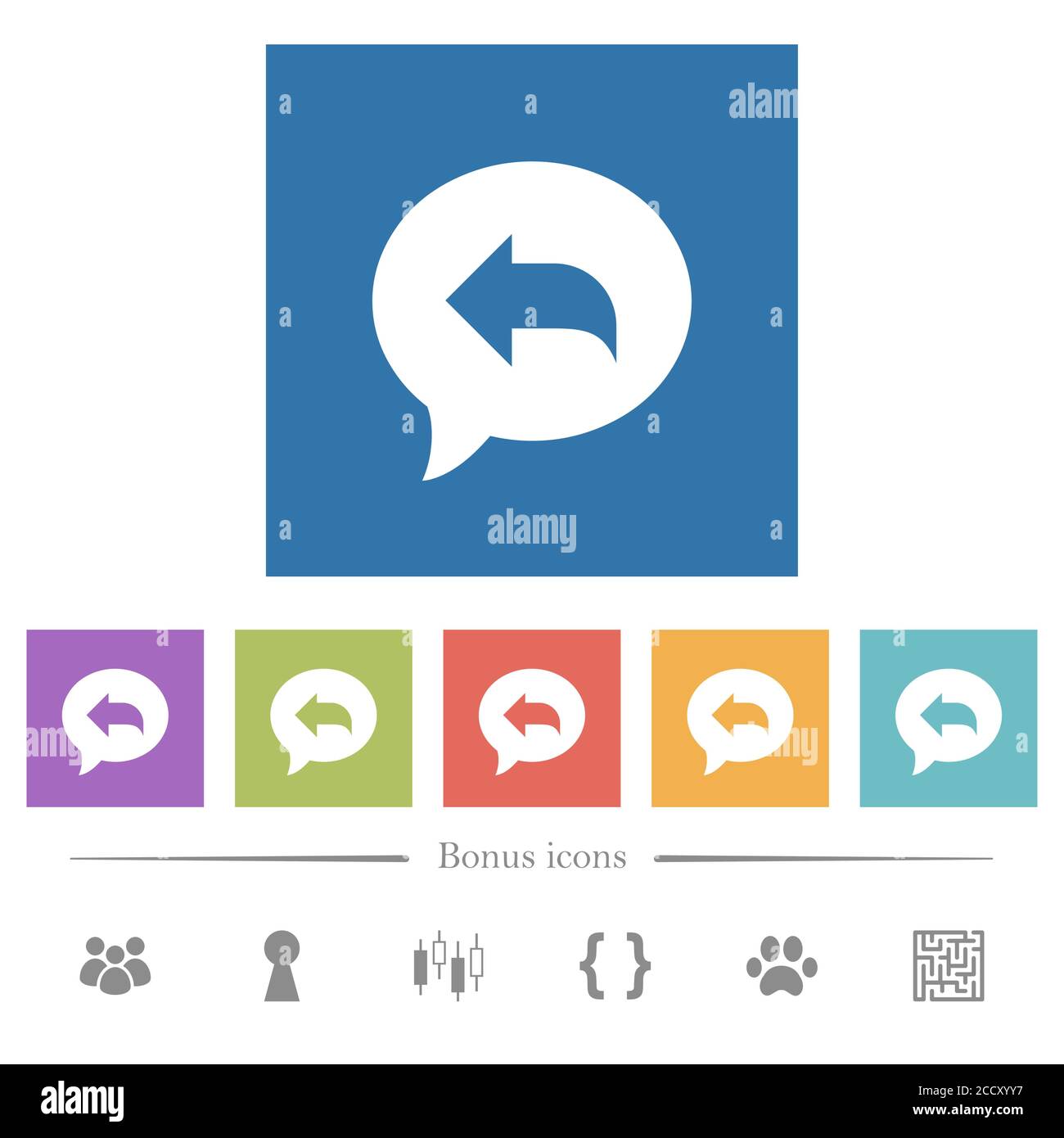 Reply message flat white icons in square backgrounds. 6 bonus icons ...