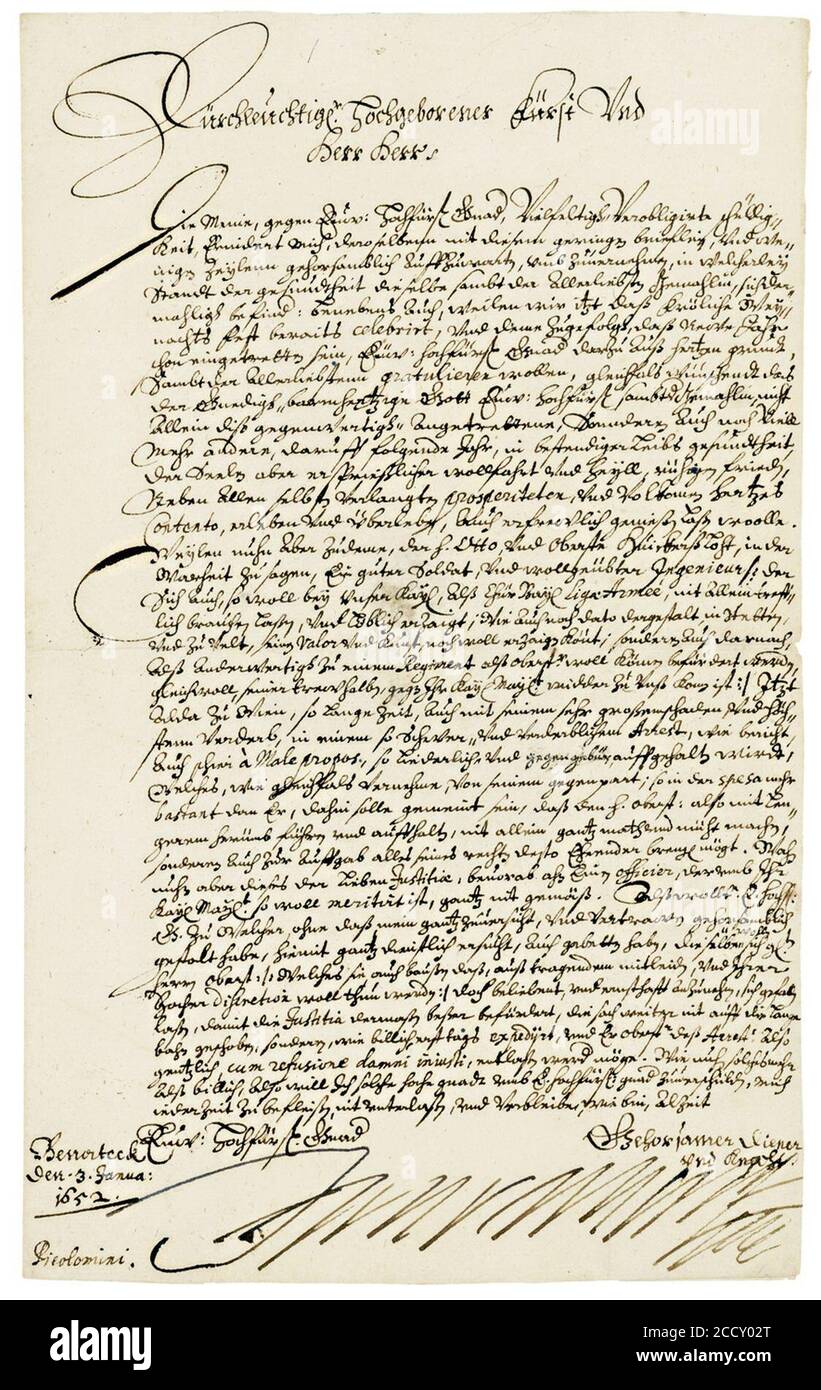 Johann von Werth Brief 1652 Stock Photo - Alamy