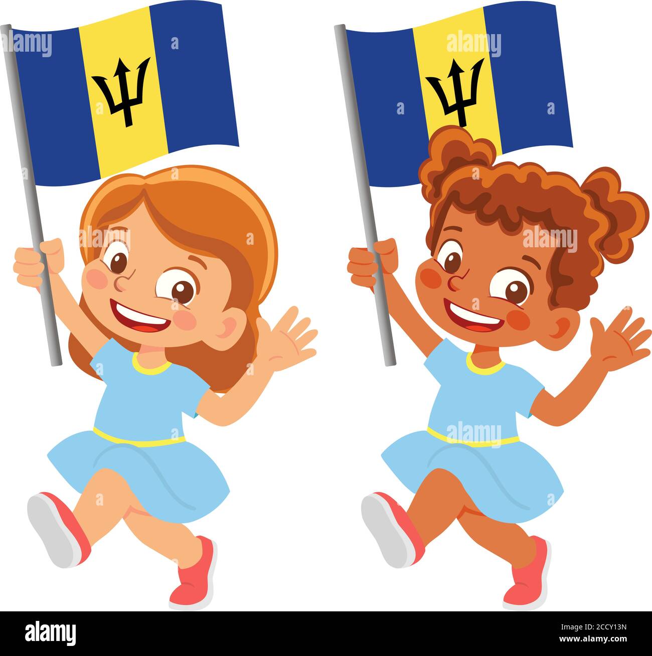 Barbados flag in hand. Children holding flag. National flag of Barbados ...