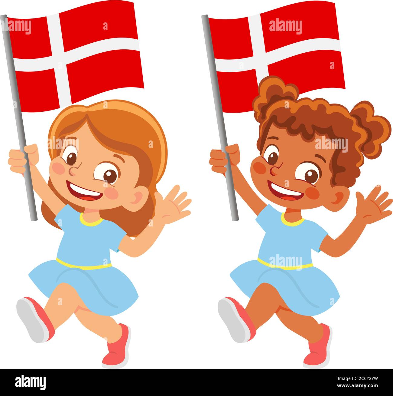 Denmark flag in hand. Children holding flag. National flag of Denmark ...