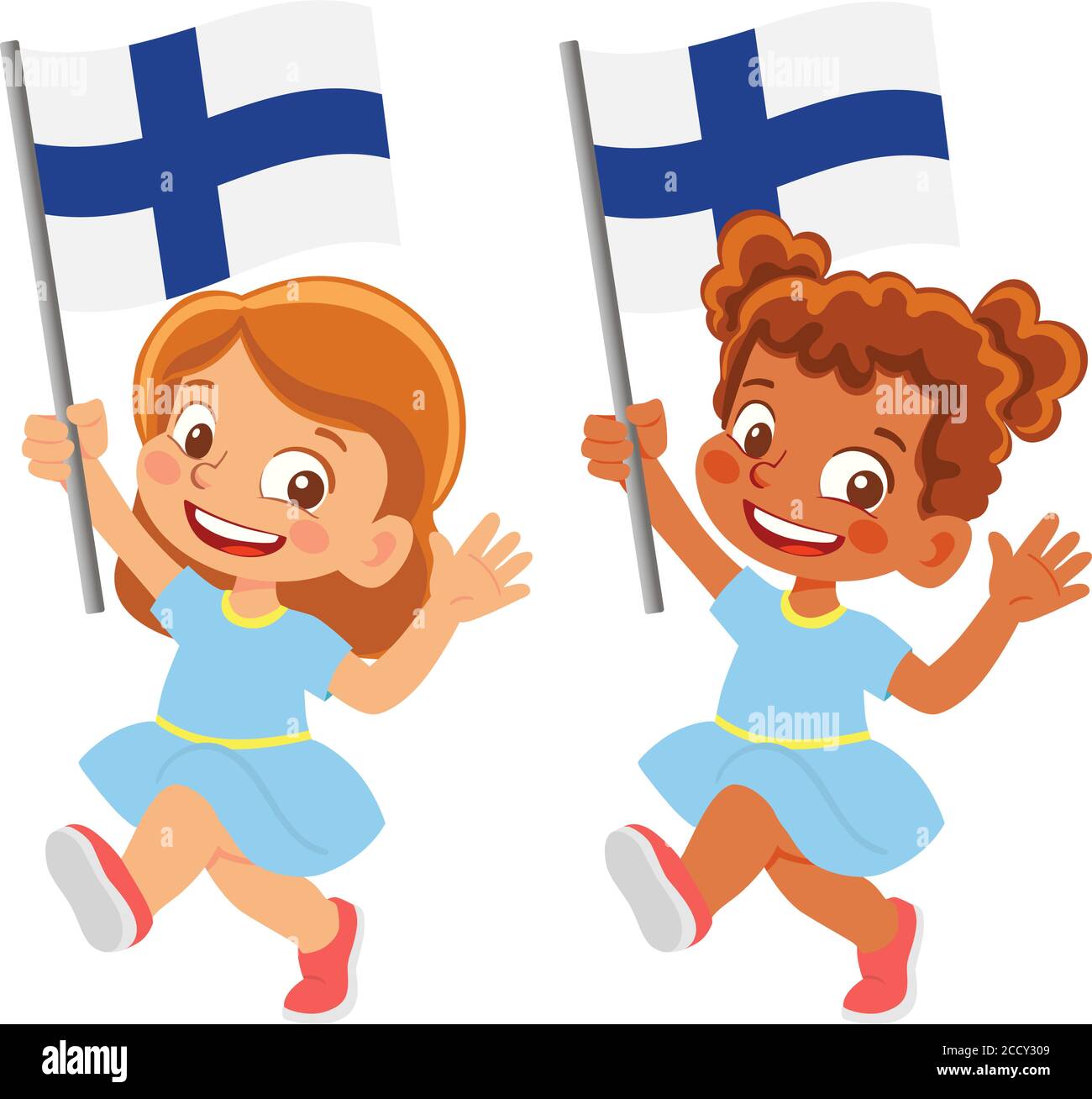 Finland flag in hand. Children holding flag. National flag of Finland ...