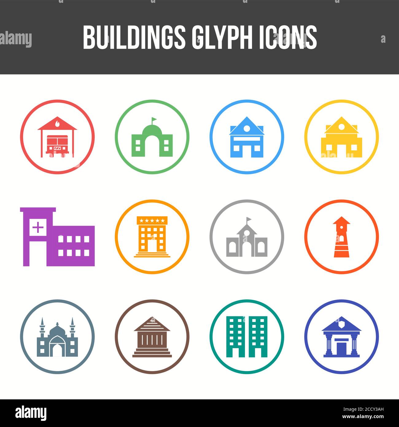 Unique Buildings Glyph icon set Stock Vector Image & Art - Alamy