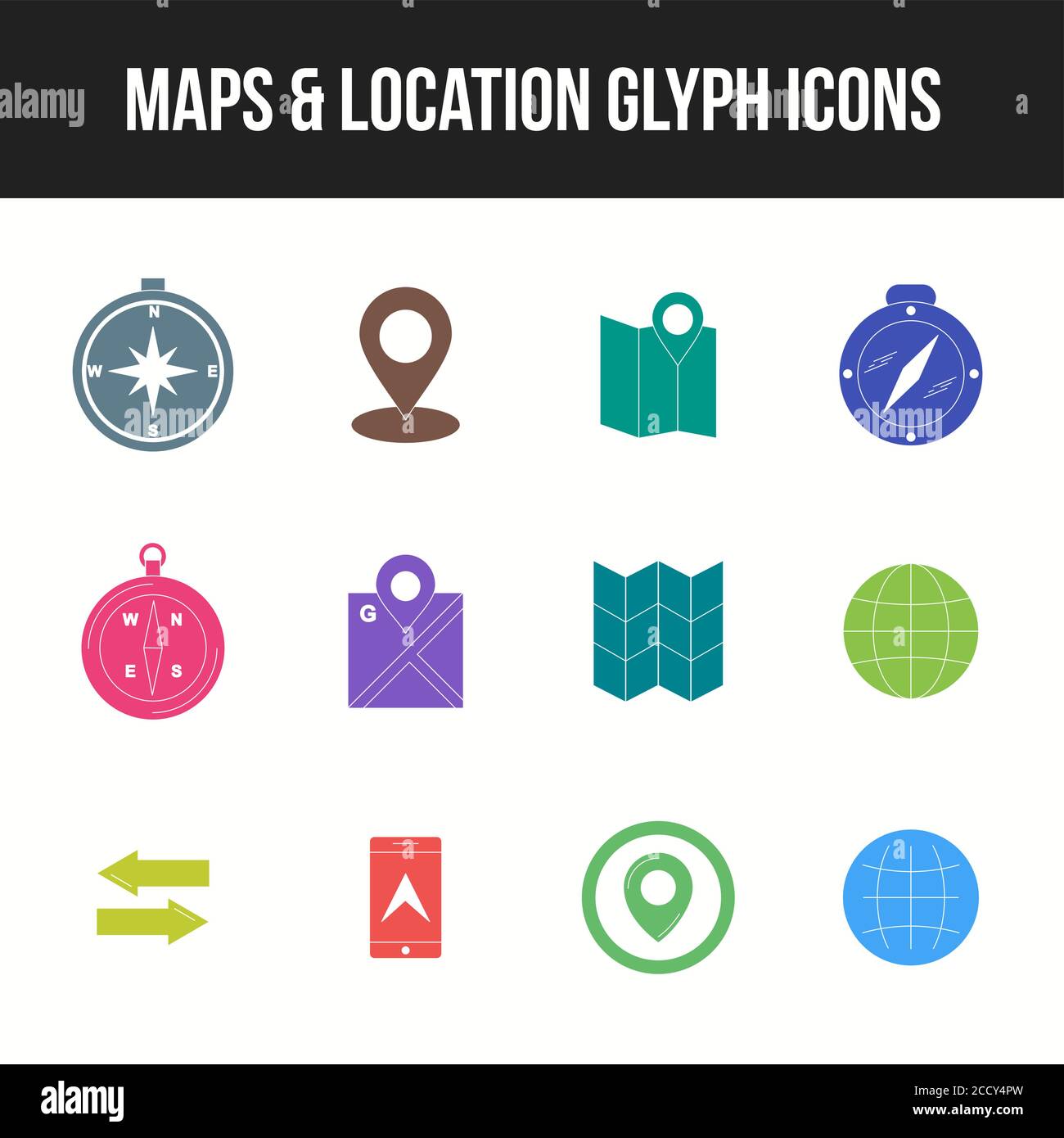 Unique Maps & location Glyph icon set Stock Vector Image & Art - Alamy