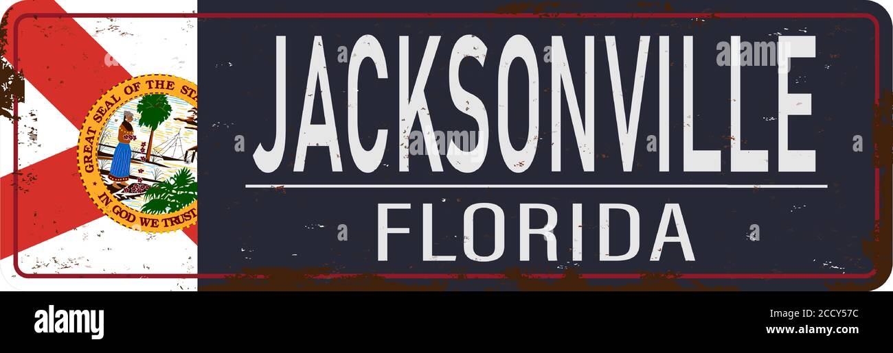 Jacksonville florida flag vintage rusty metal sign on a white ...