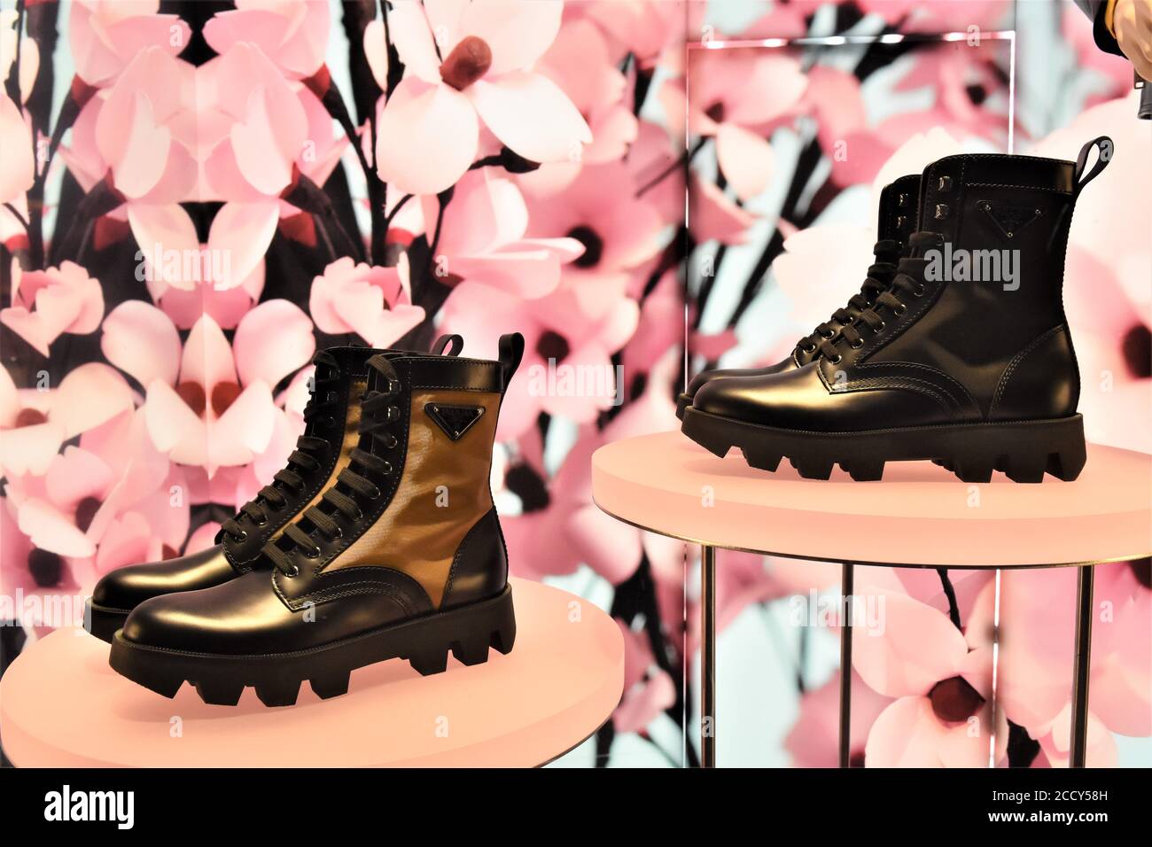 SHOES ON DISPLAY AT PRADA BOUTIQUE IN CONDOTTI STREET Stock Photo - Alamy