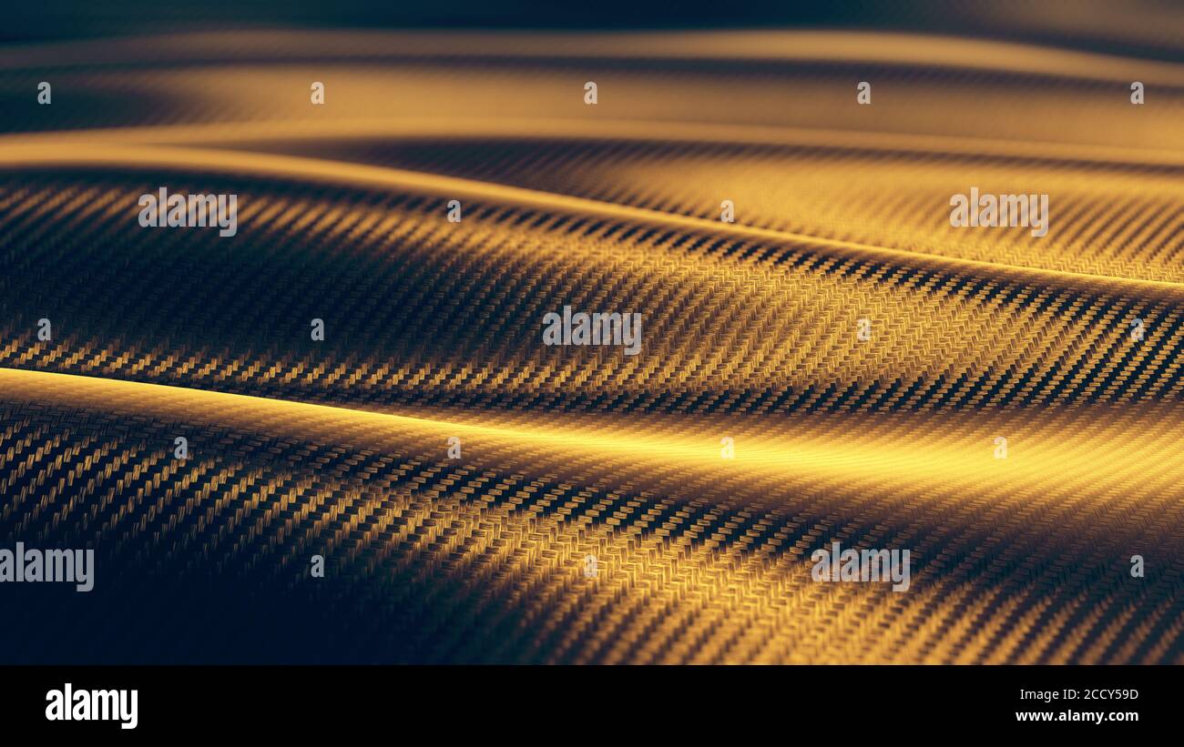 Carbon gold wave texture pattern close-up background. 3D rendering ...
