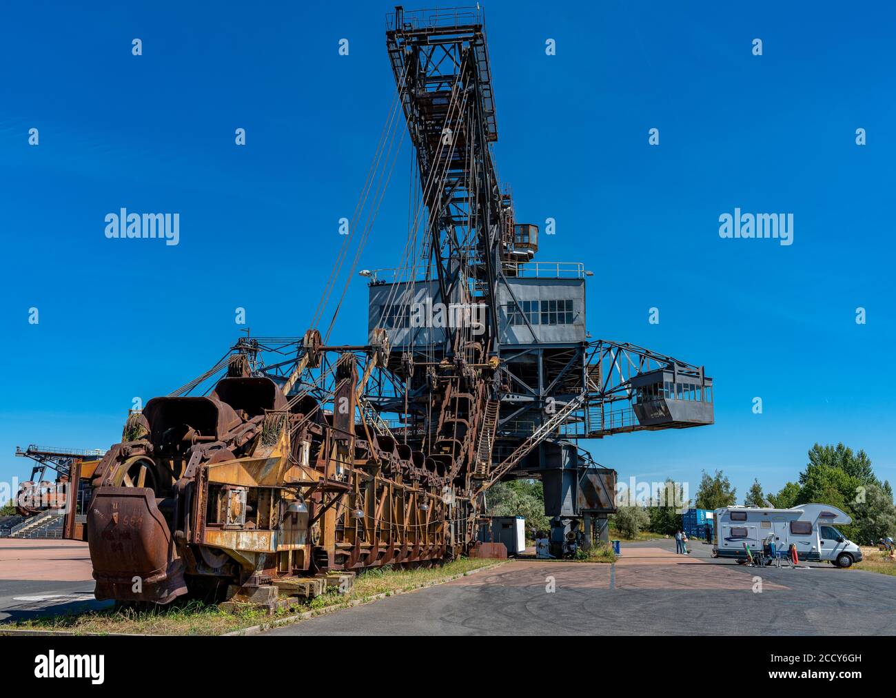 Camper at the bucket wheel excavator Gemini in the open air museum ...