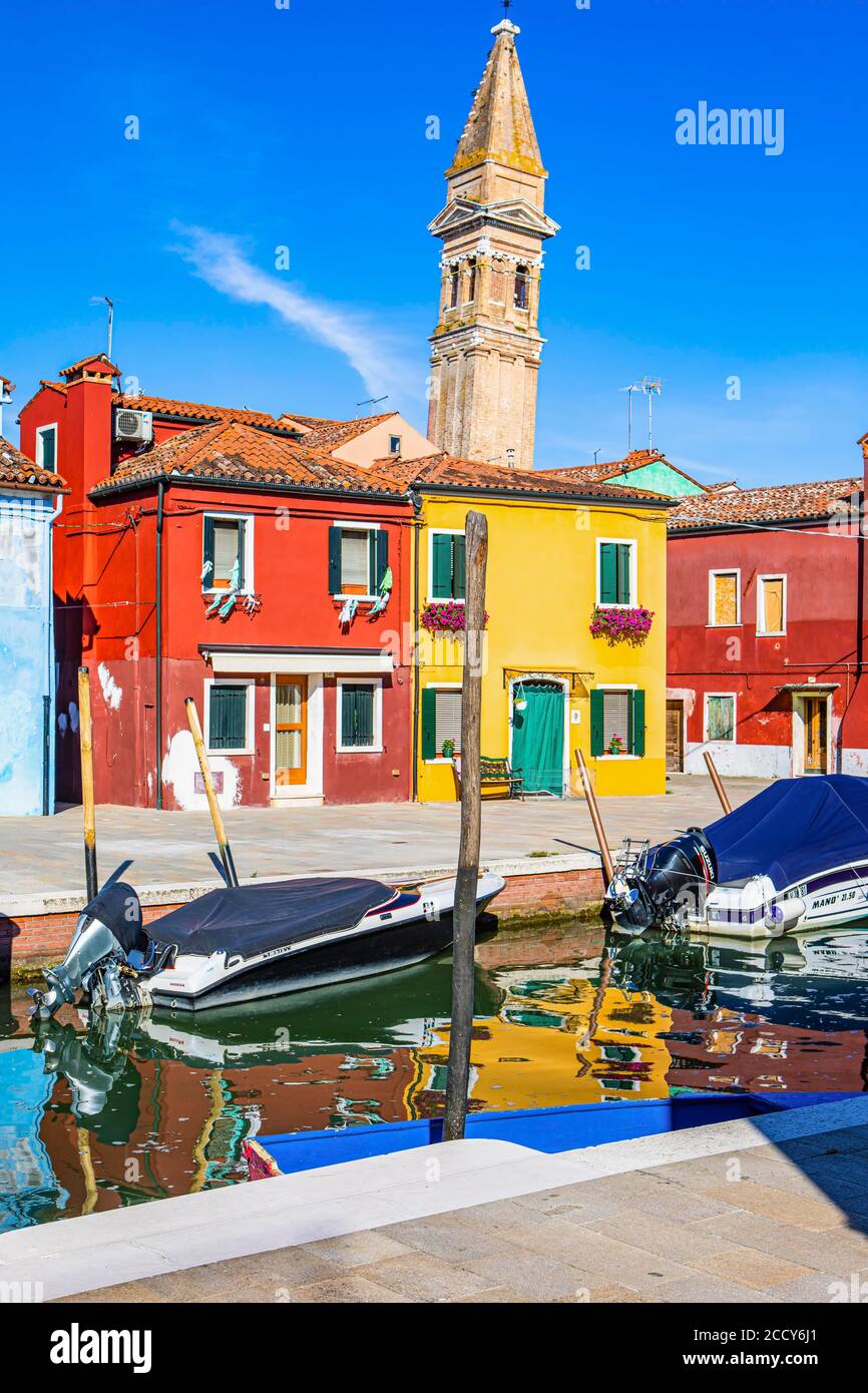 Colourful houses on the Burano Canal, Burano Island, Venice, Veneto, Italy Stock Photo - Alamy