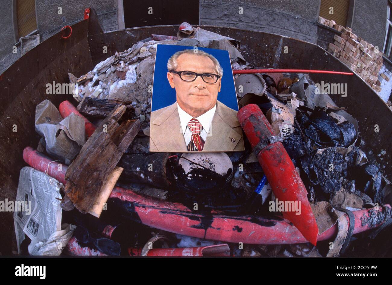 Official honecker portrait in a waste container hi-res stock ...