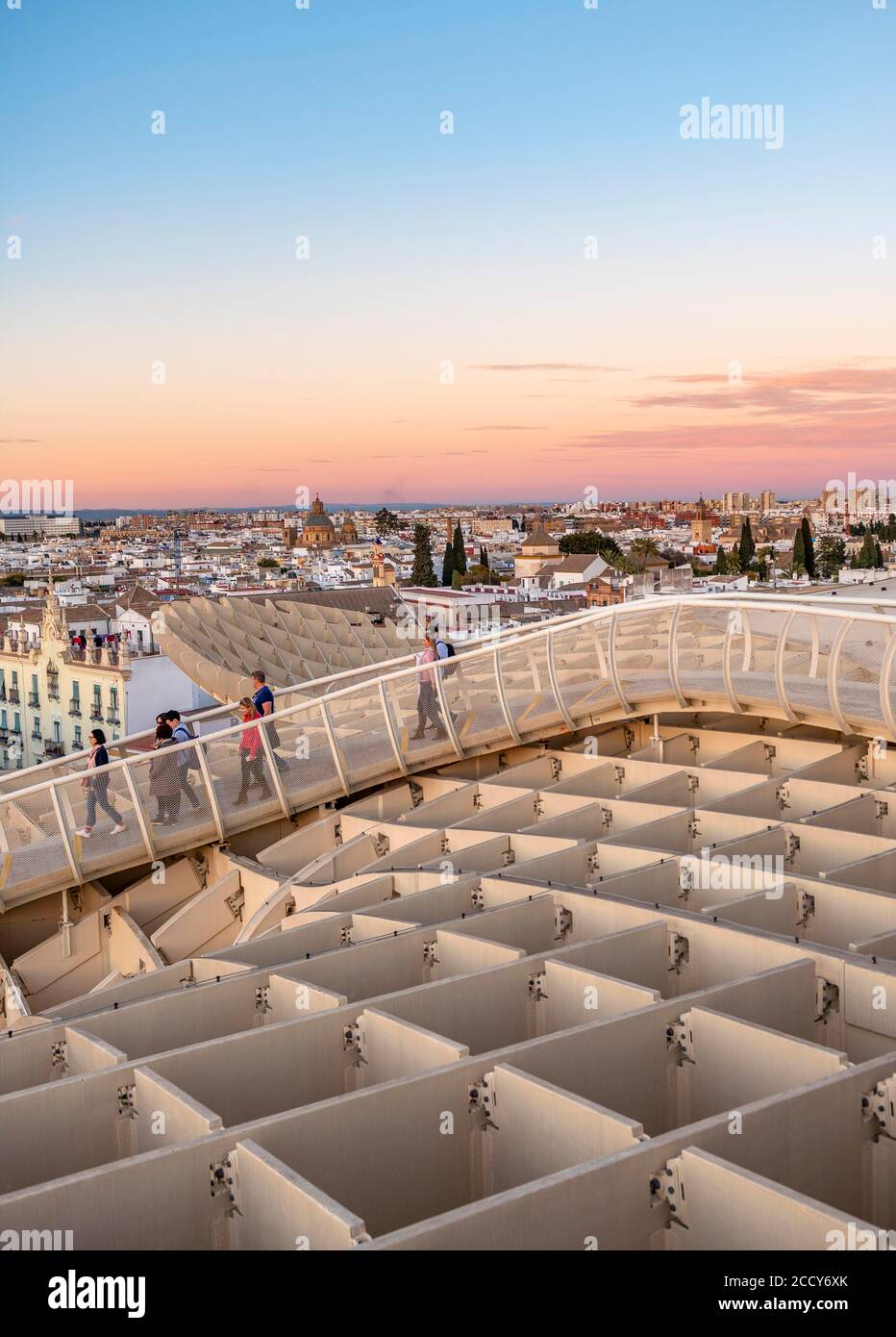 View over Seville, evening light, Iglesia San Luis de los Franceses and ...