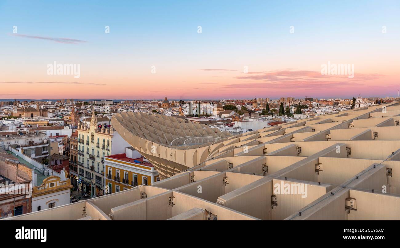 View over Seville, evening light, Iglesia San Luis de los Franceses and ...