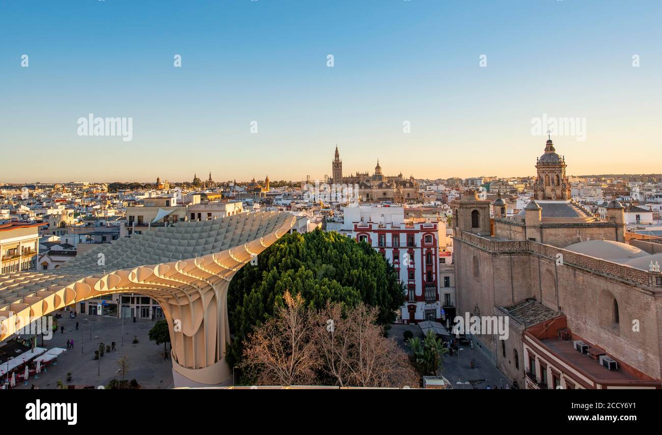 View over Sevilla from Metropol Parasol, Cathedral of Sevilla with ...