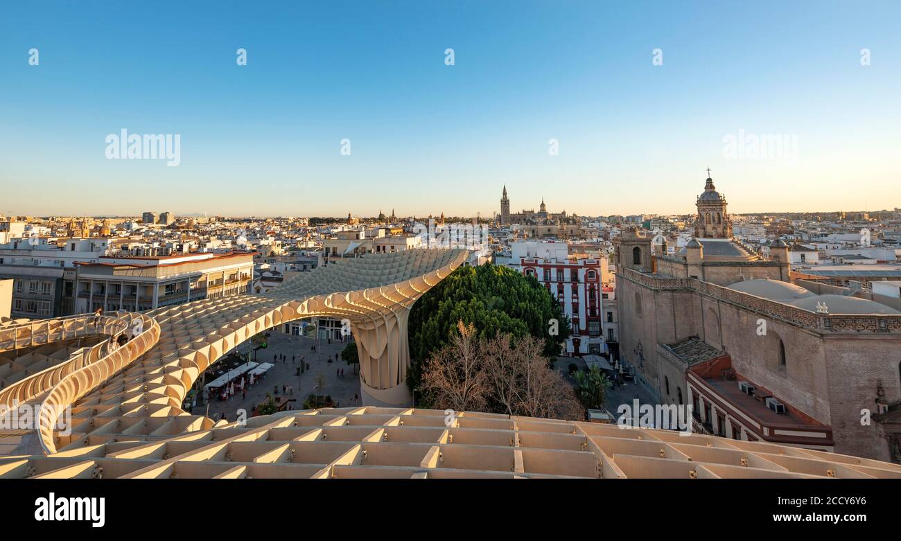 View over Sevilla from Metropol Parasol, Cathedral of Sevilla with ...