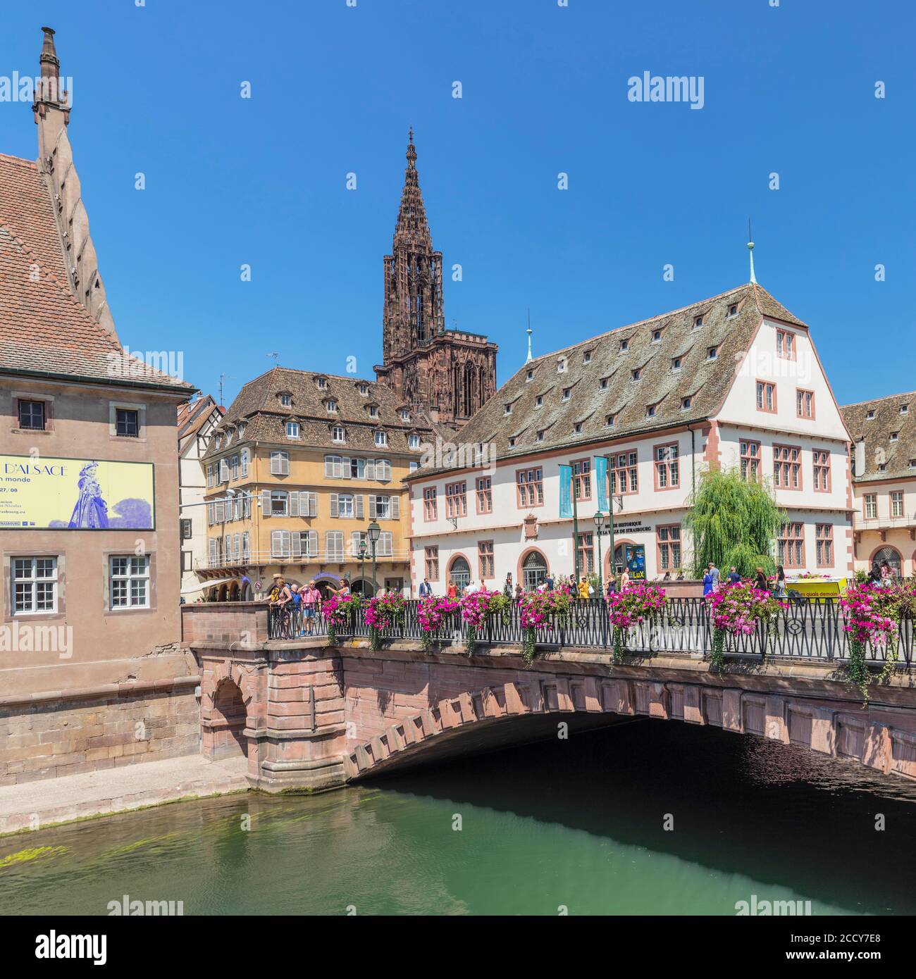 View across the Ill River to the historical museum and cathedral ...