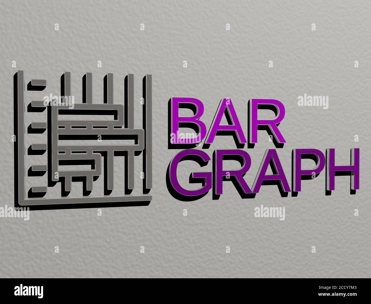 bar graph icon and text on the wall, 3D illustration Stock Photo - Alamy