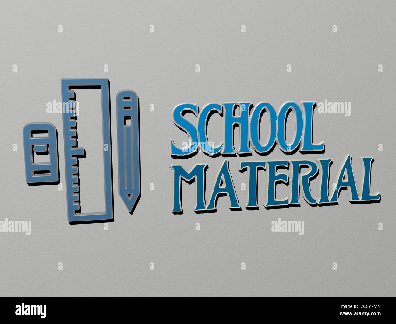 SCHOOL MATERIAL icon and text on the wall, 3D illustration Stock Photo ...