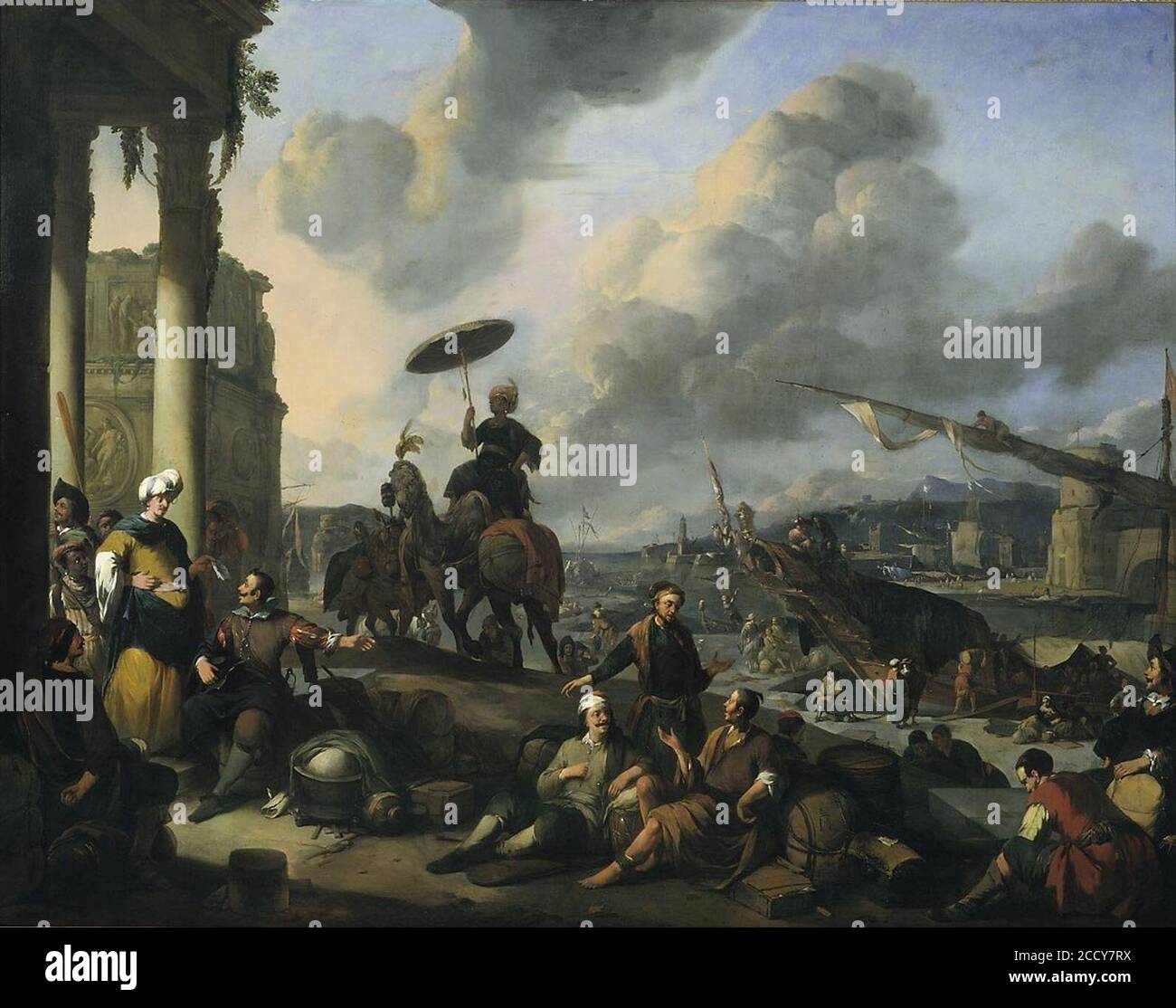 Johannes Lingelbach - Harbour on the Mediterranean - 002 Stock Photo ...