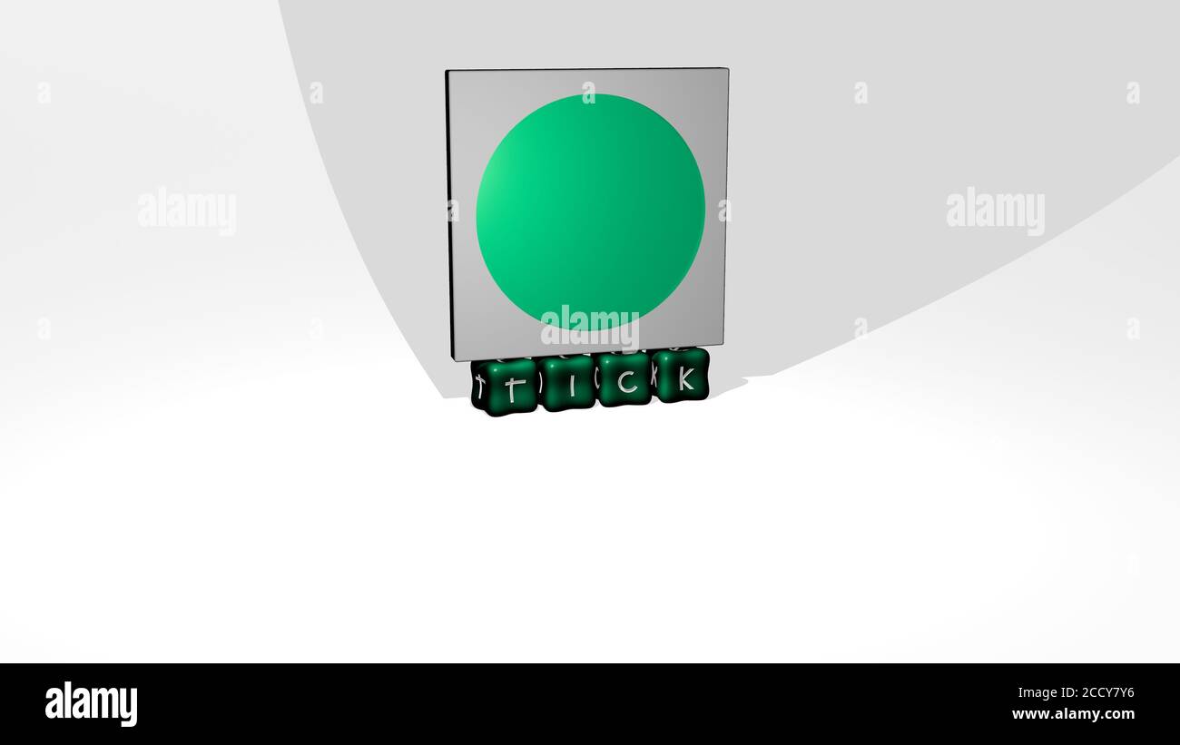 3D representation of tick with icon on the wall and text arranged by ...