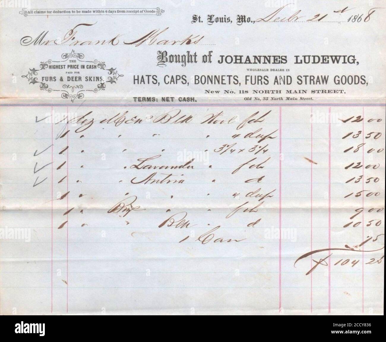 Johannes Ludewig, hats, caps, bonnets and straw goods, St. Louis ...