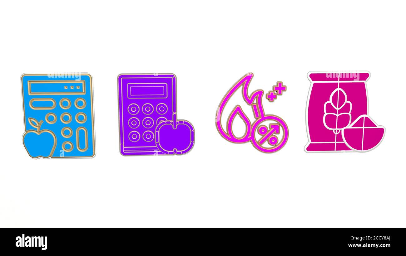 CALORIES 4 icons set, 3D illustration Stock Photo - Alamy
