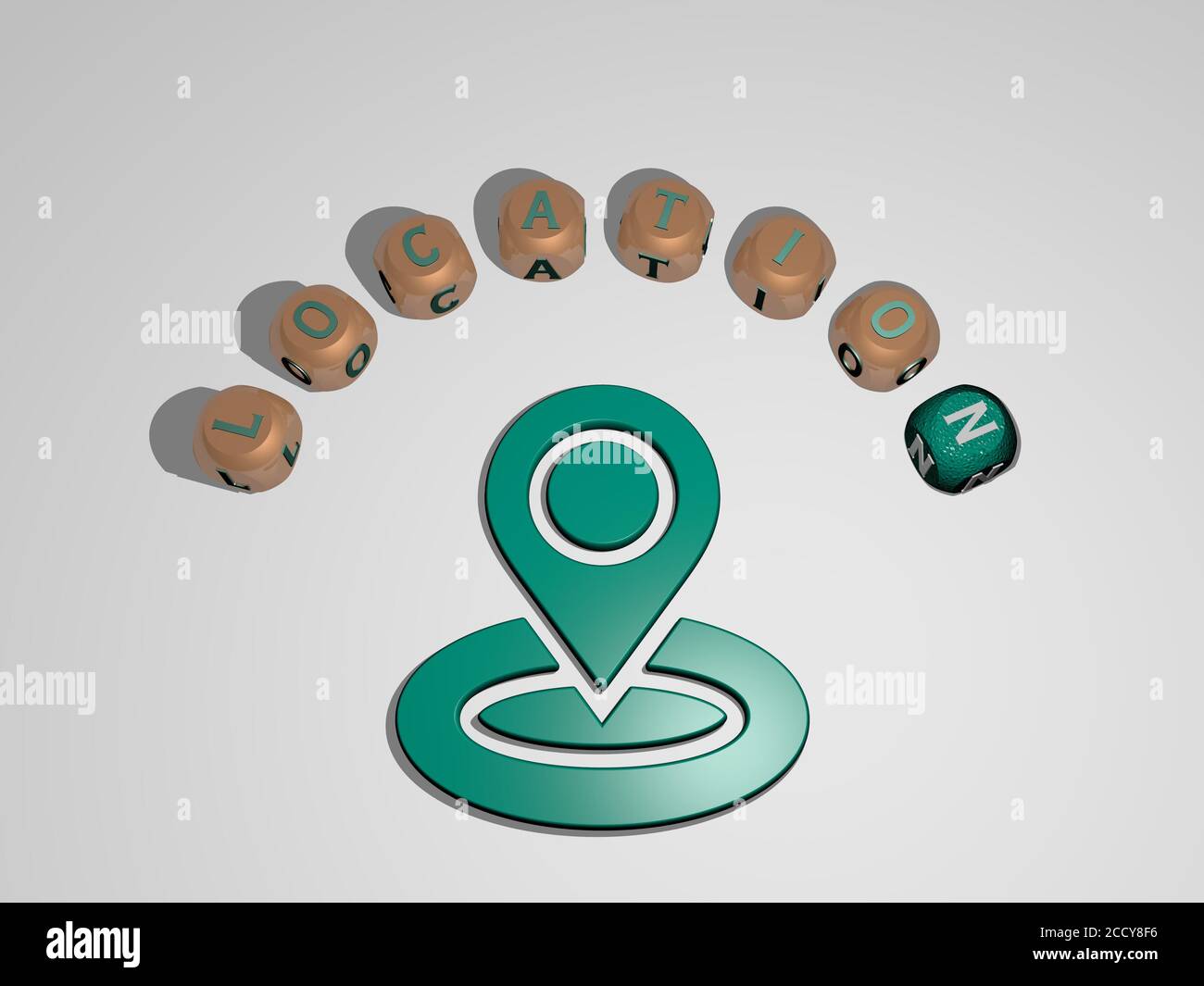 location 3D icon surrounded by the text of cubic letters, 3D ...