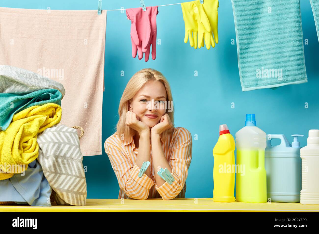 awesome beautiful blonde woman advertising washing liquid, detergent ...