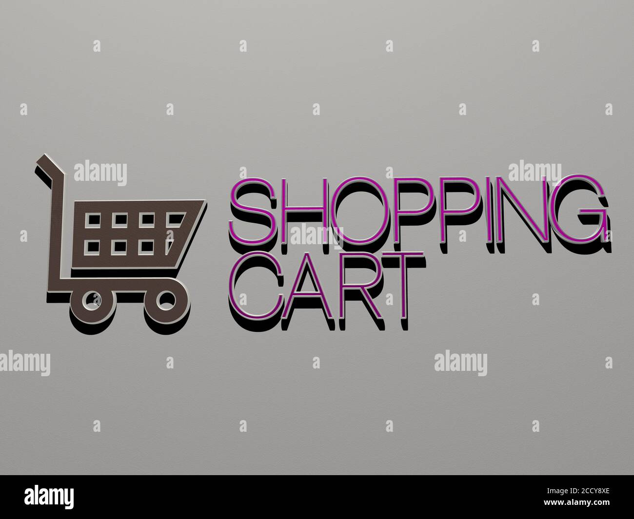 SHOPPING CART icon and text on the wall, 3D illustration Stock Photo ...