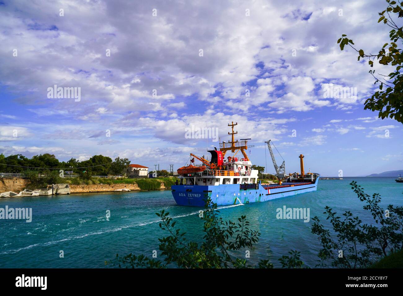 The Corinth Canal connects the Gulf of Corinth in the Ionian Sea with ...
