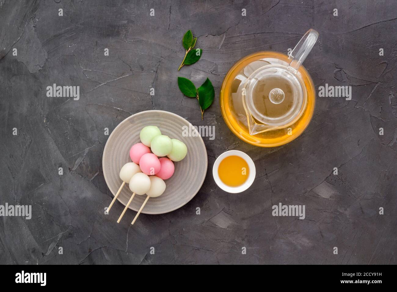 Japanese dessert - Dango dumpling - with tea, top view Stock Photo - Alamy