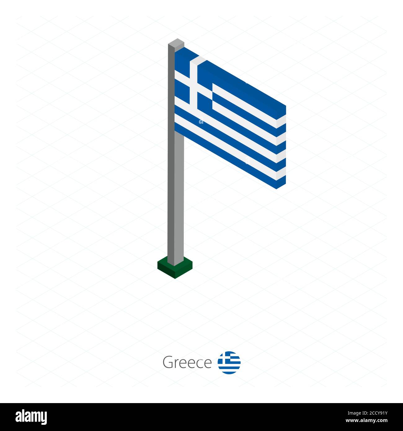 Greece Flag on Flagpole in Isometric dimension. Isometric blue ...