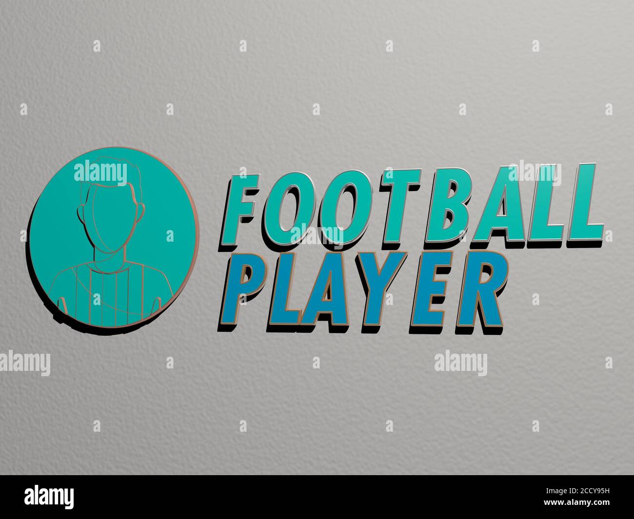 3D graphical image of FOOTBALL PLAYER vertically along with text built ...