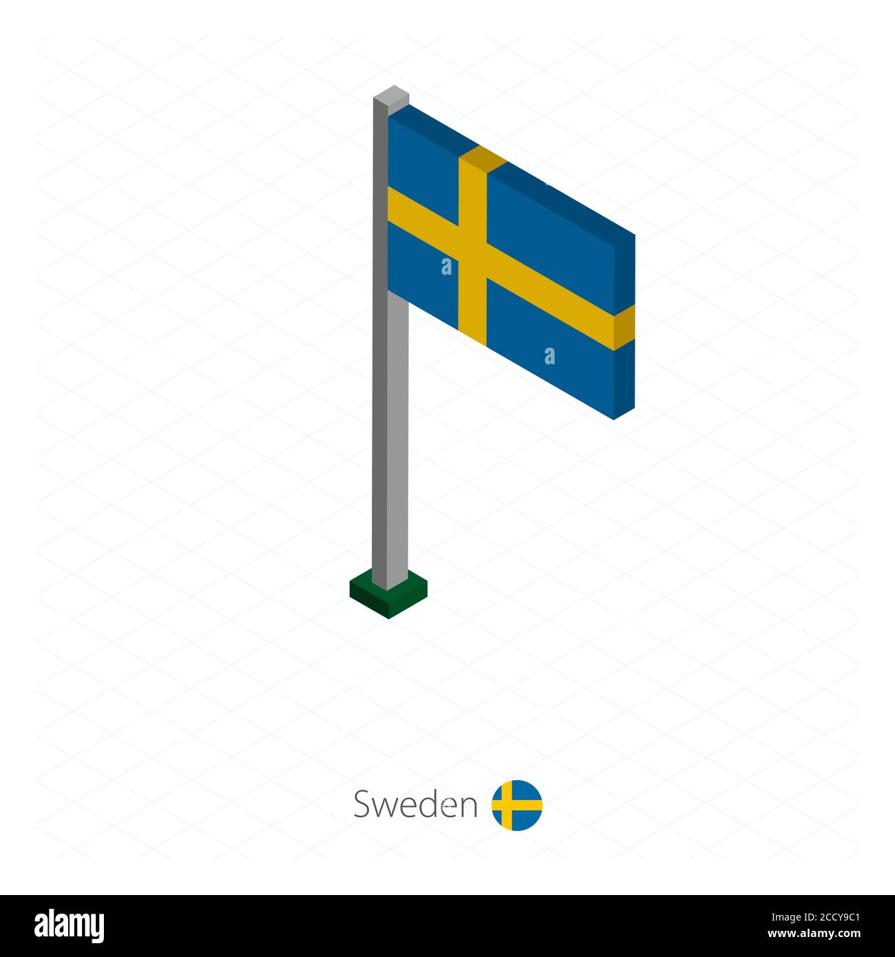 Sweden Flag on Flagpole in Isometric dimension. Isometric blue ...