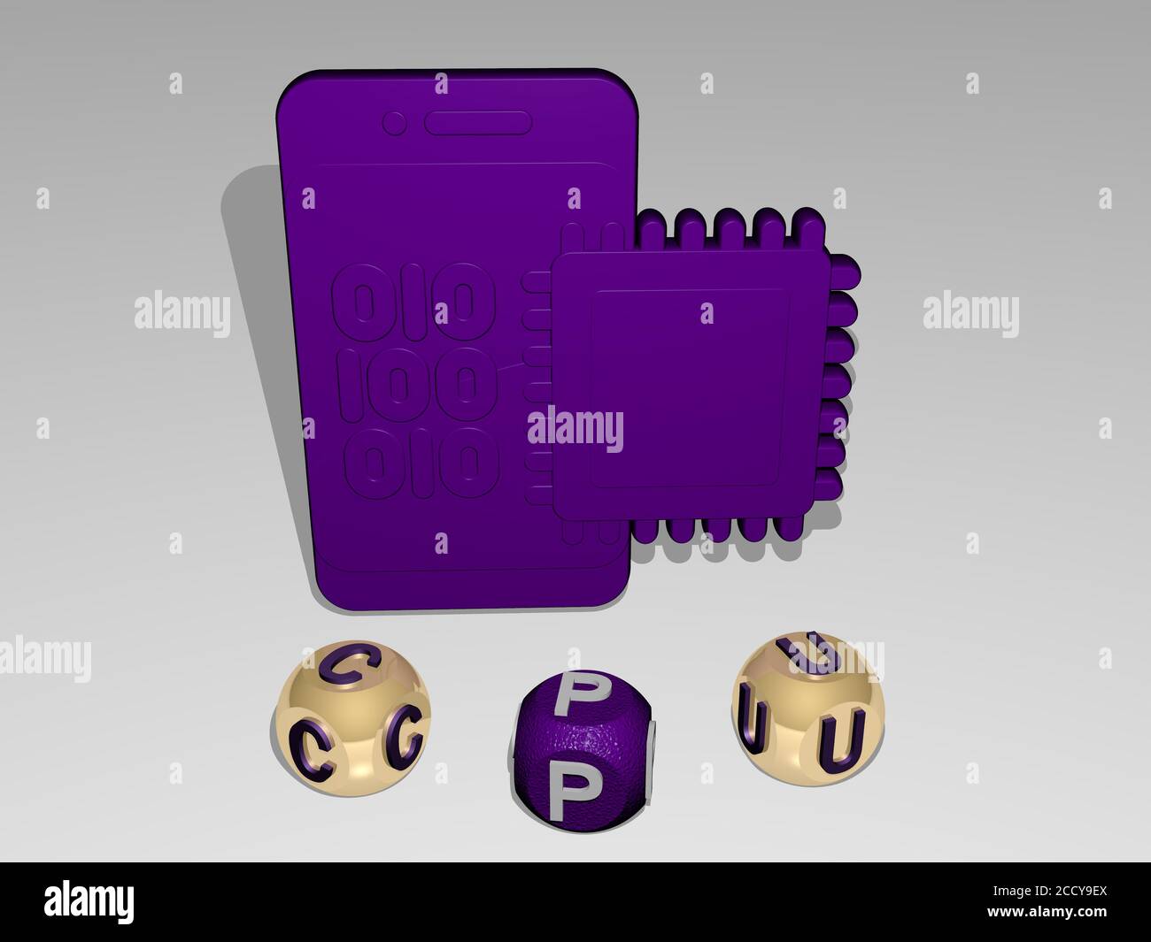 cpu round text of cubic letters around 3D icon, 3D illustration Stock ...