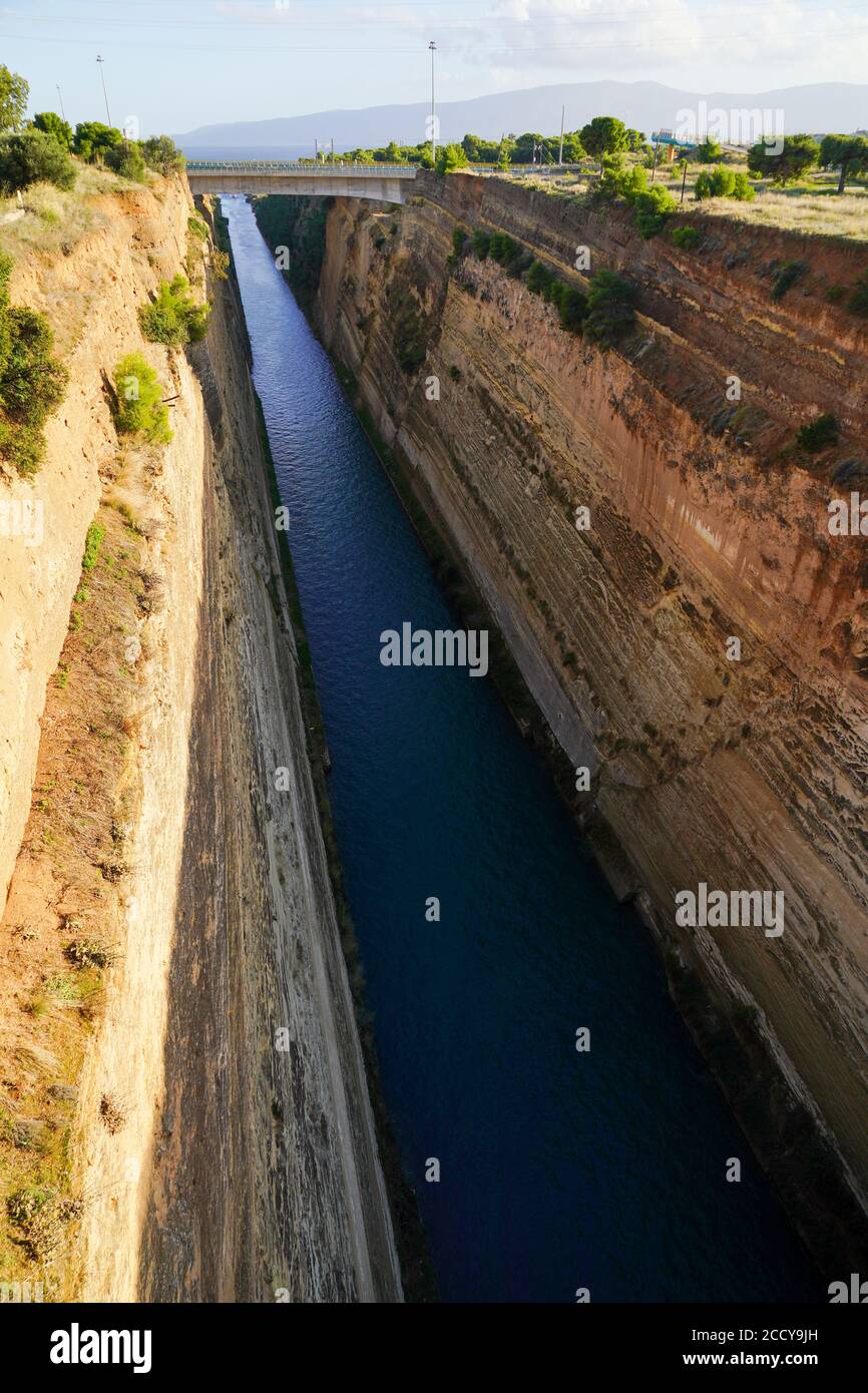The Corinth Canal connects the Gulf of Corinth in the Ionian Sea with ...