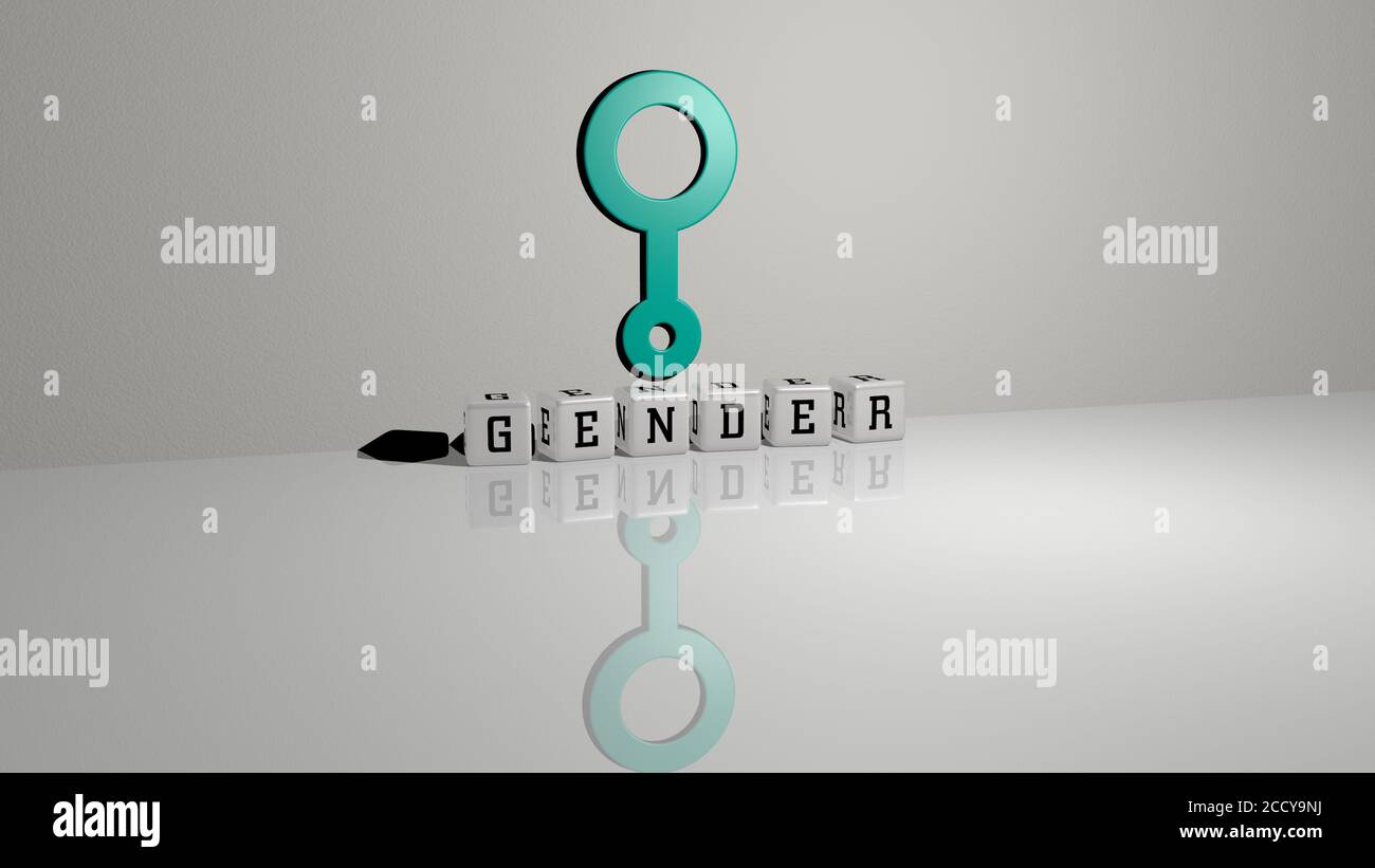 gender text of cubic dice letters on the floor and 3D icon on the wall ...