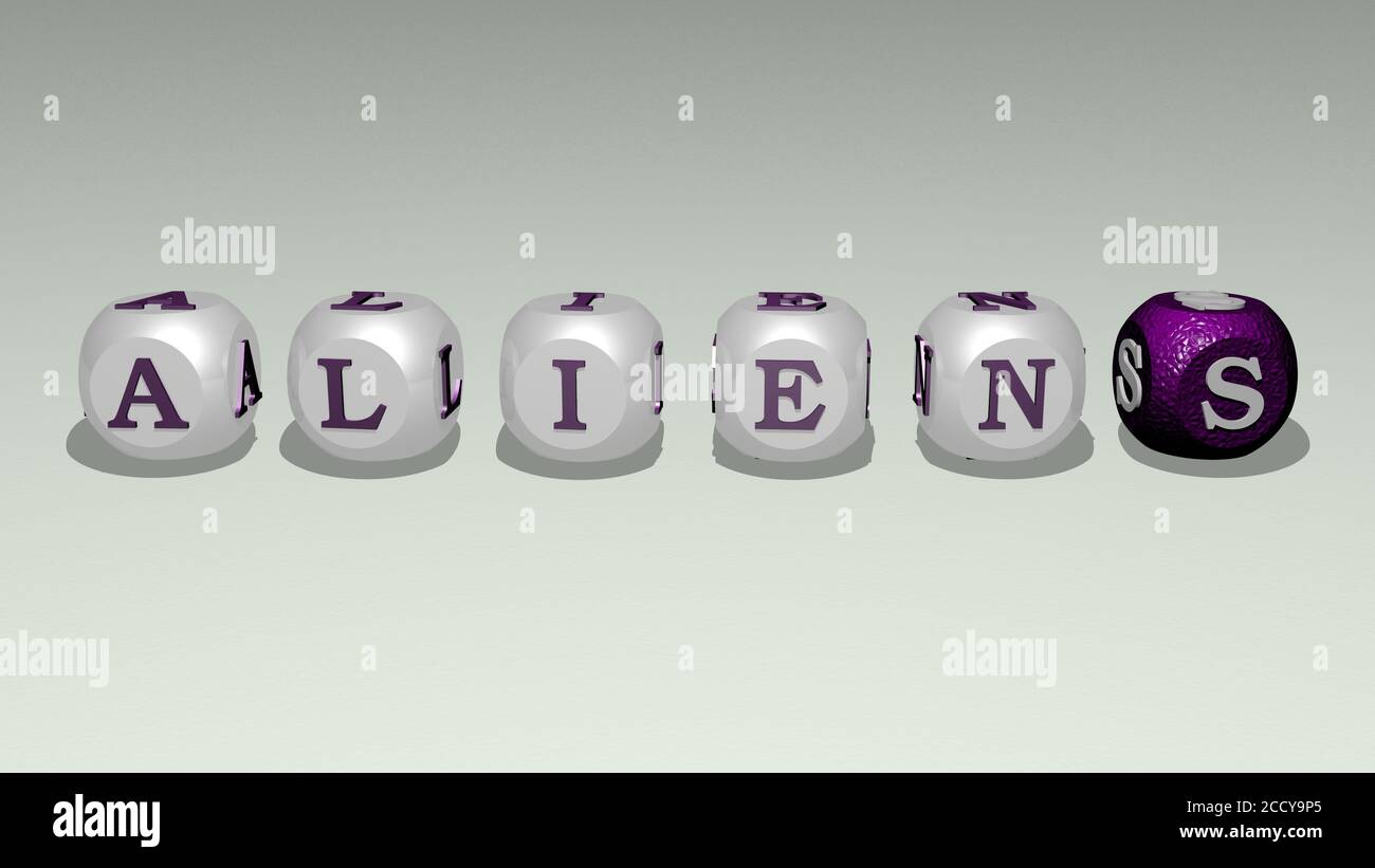aliens text of cubic individual letters, 3D illustration Stock Photo ...
