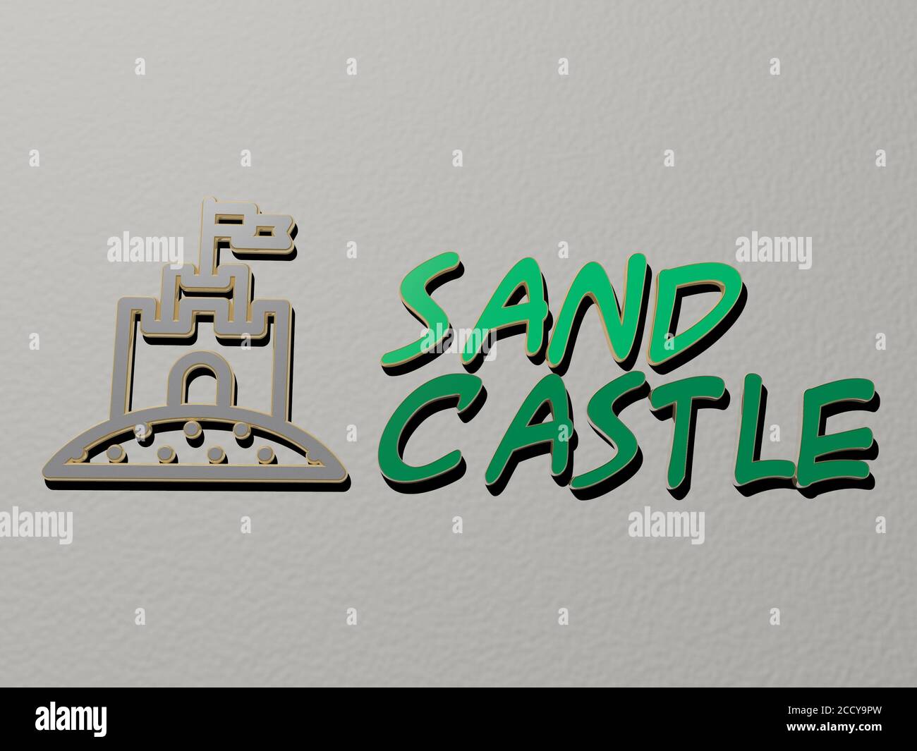 sand castle icon and text on the wall, 3D illustration Stock Photo - Alamy