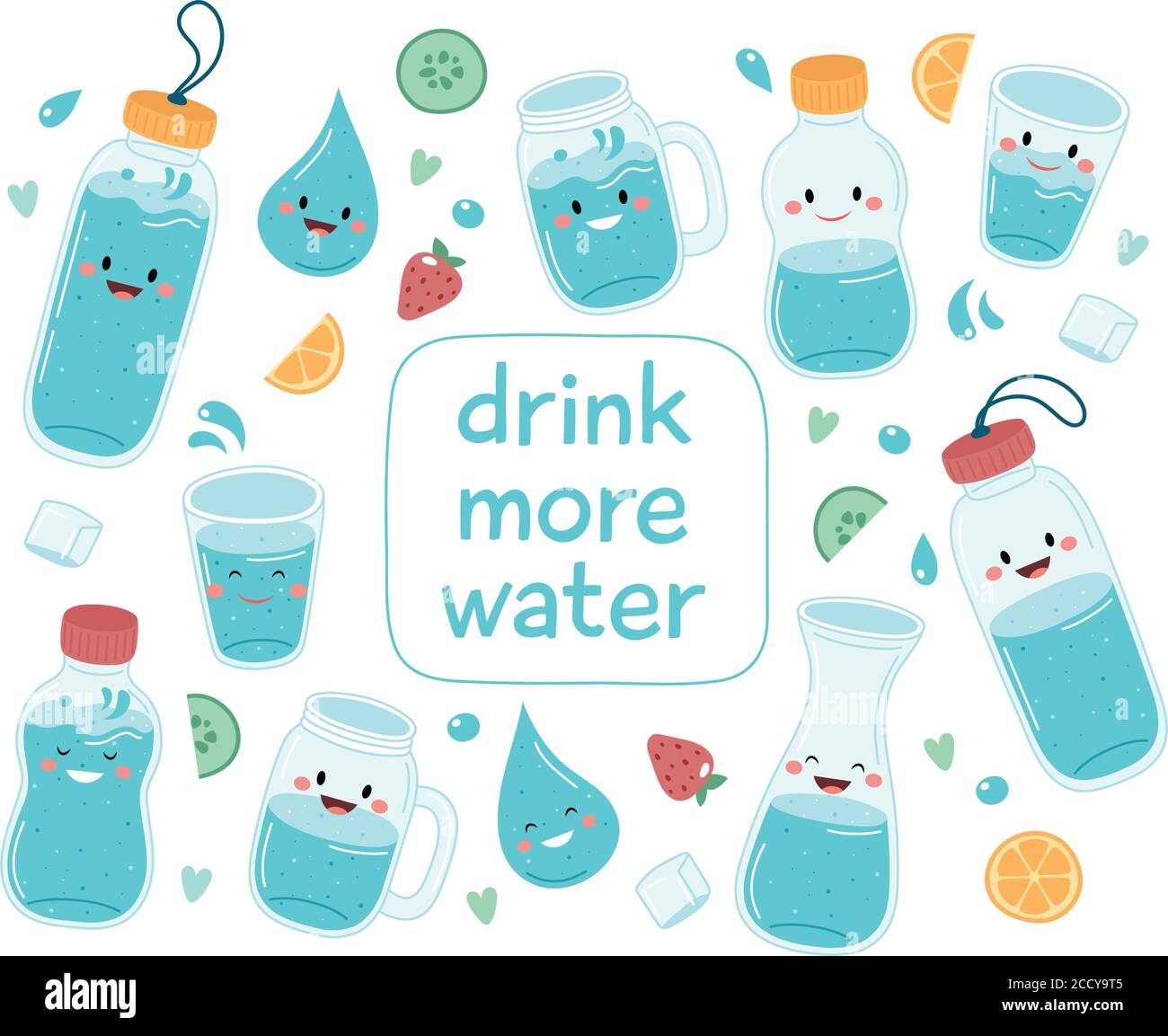 Drink more water. Cute bottles and glasses collection with lettering ...