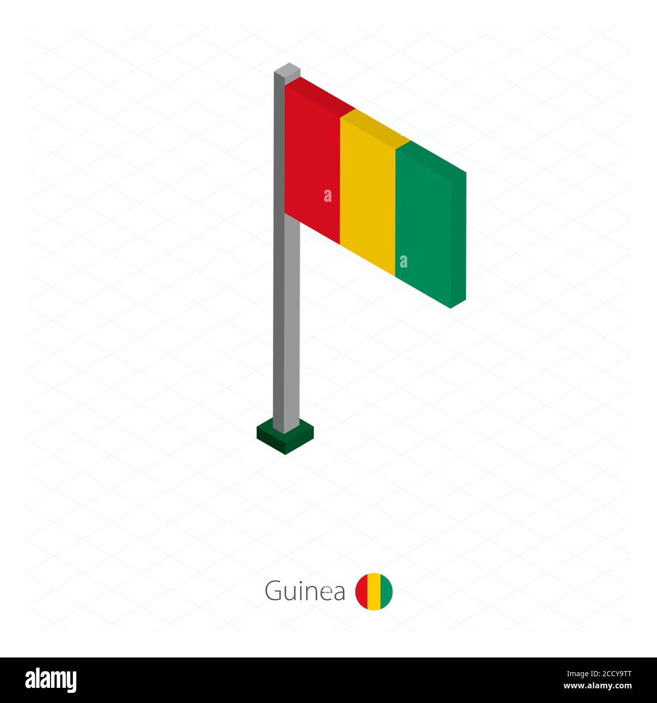 Guinea Flag On Flagpole In Isometric Dimension Isometric Blue