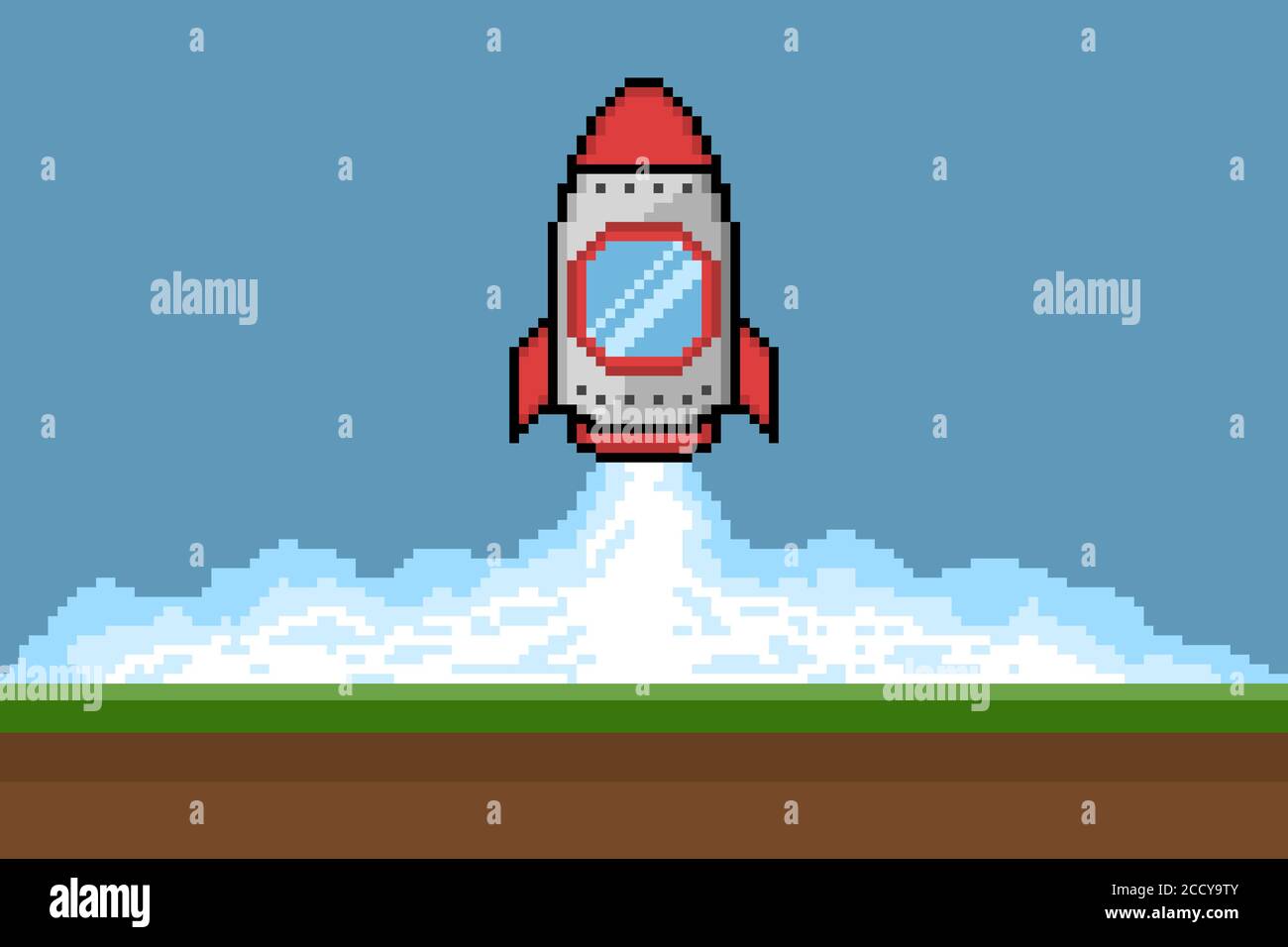 Pixel art rocket launch, vector illustration Stock Vector Image & Art ...