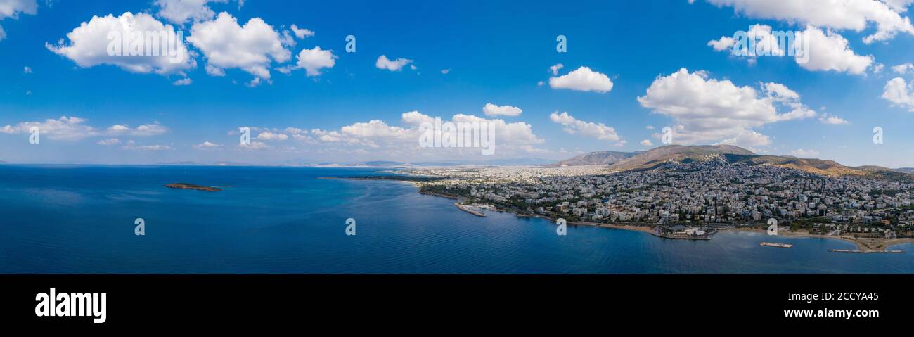 Athens Greece riviera panorama. Aerial drone view of Voula and Glyfada ...