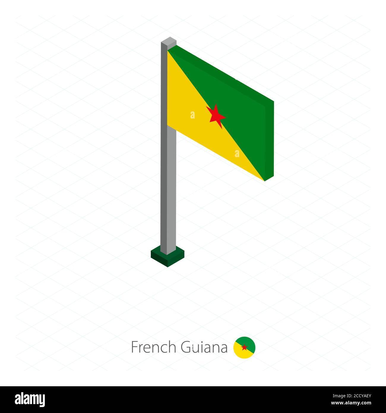 French Guiana Flag on Flagpole in Isometric dimension. Isometric blue ...