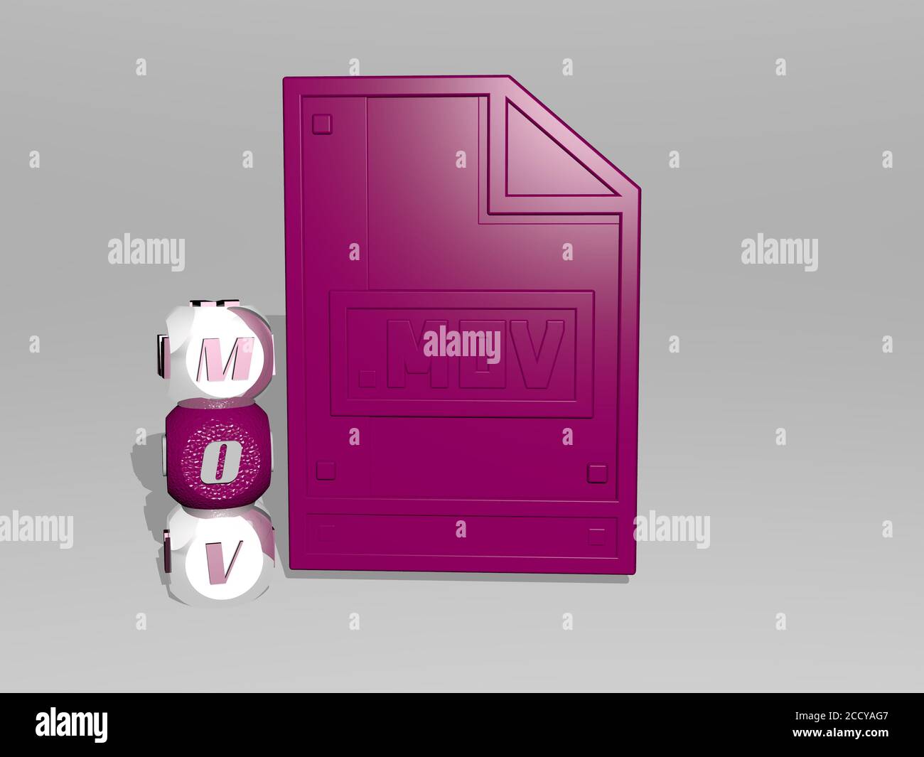 3D representation of mov with icon on the wall and text arranged by ...