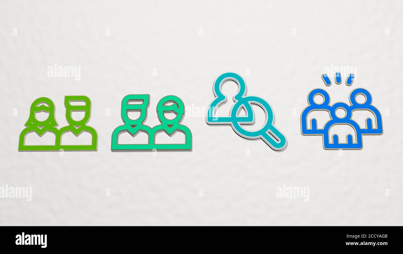 FRIENDS 4 icons set, 3D illustration Stock Photo - Alamy