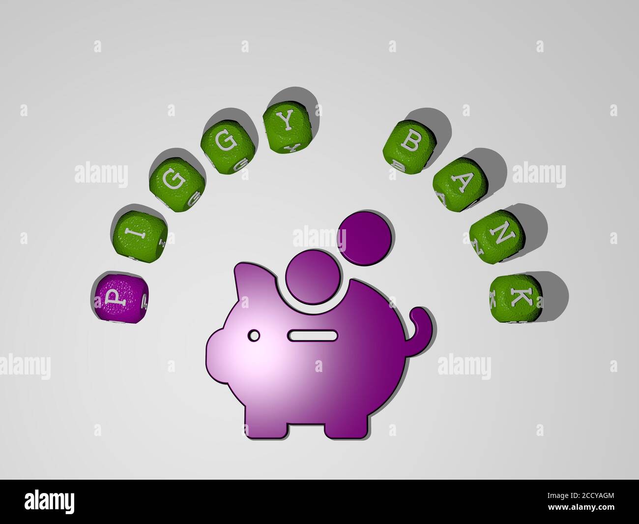 piggy bank icon surrounded by the text of individual letters, 3D ...