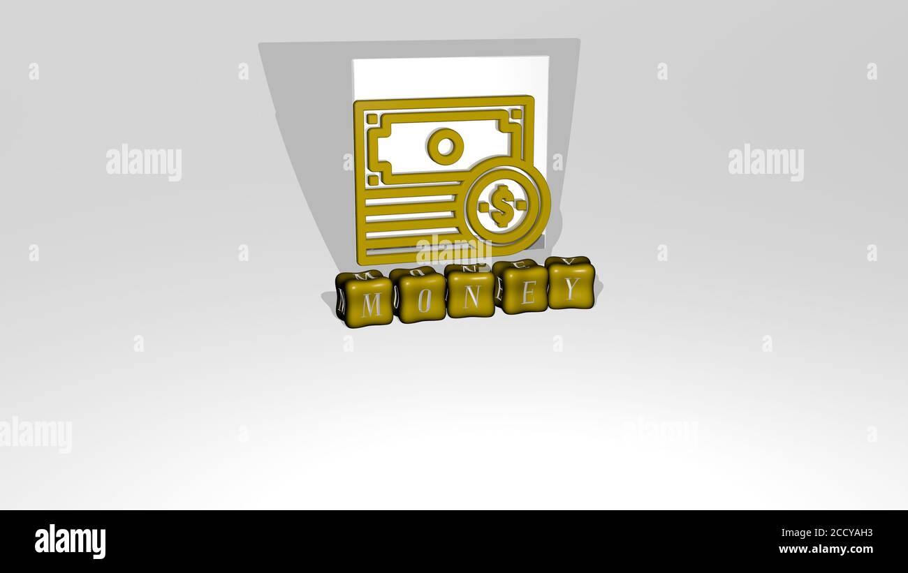 3D representation of MONEY with icon on the wall and text arranged by ...