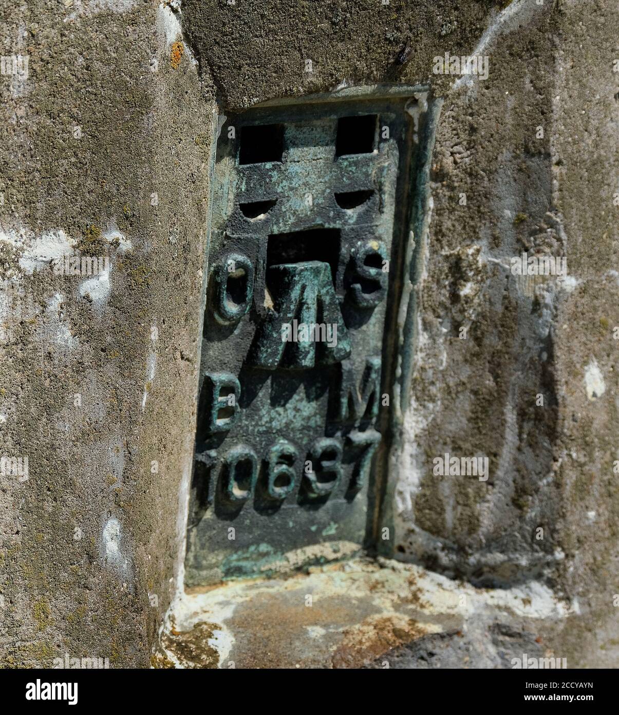 Cast iron record plate for war department concrete gun emplacent on the ...