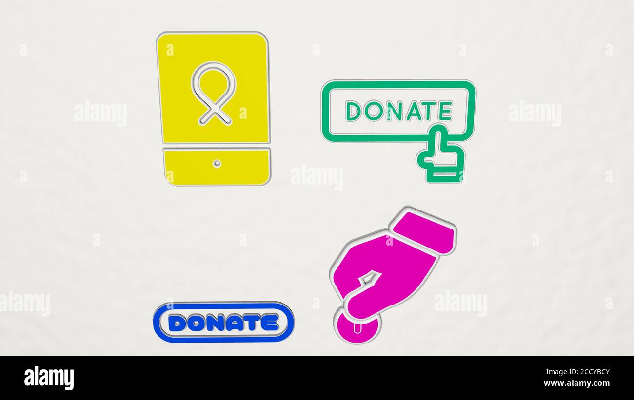donate colorful set of icons, 3D illustration Stock Photo - Alamy