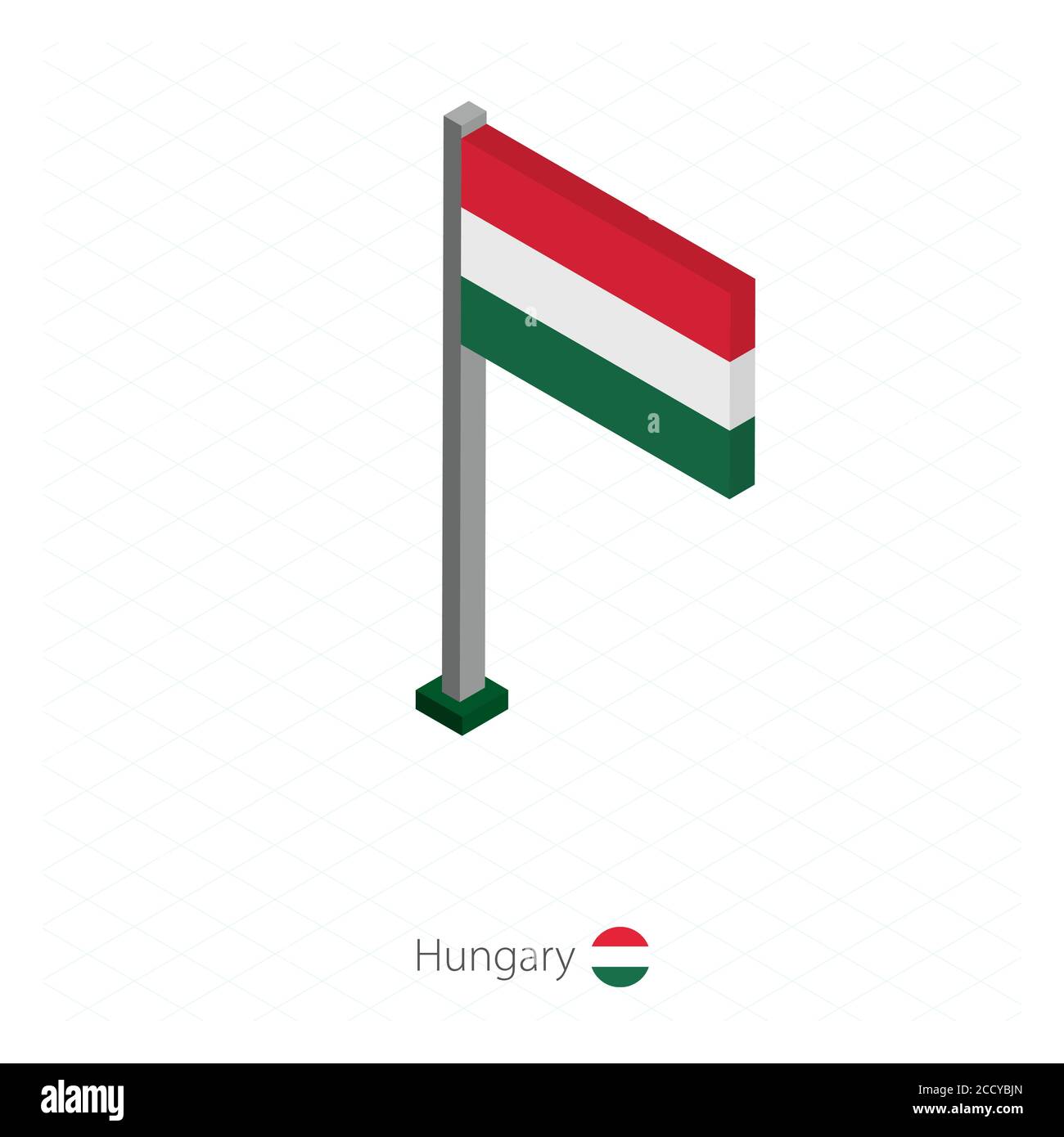 Hungary Flag on Flagpole in Isometric dimension. Isometric blue background. Vector illustration ...